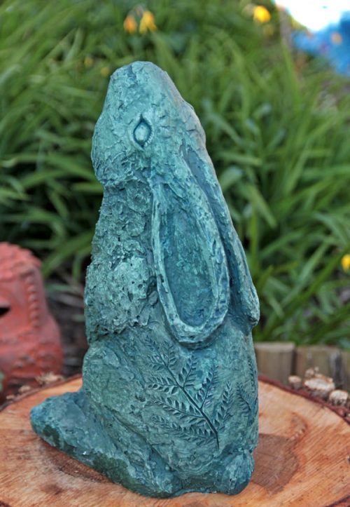 Fern Moon Gazing Hare Sculpture (moss green finish) - Spirit of the ...